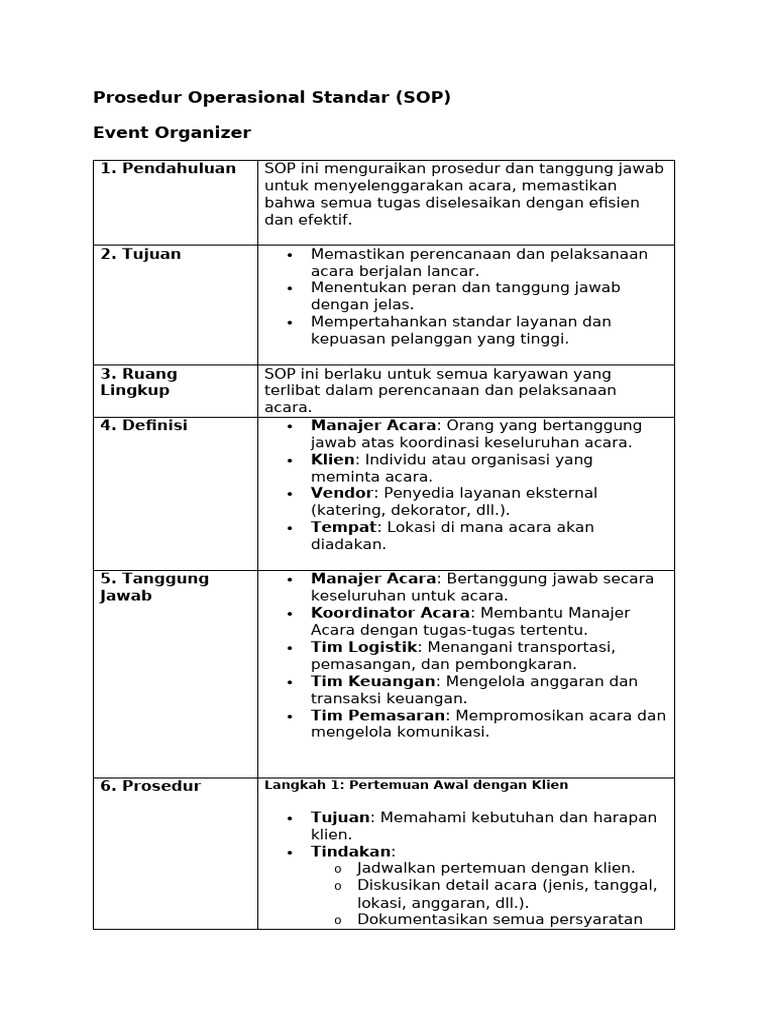 SOP Event Organizer | PDF