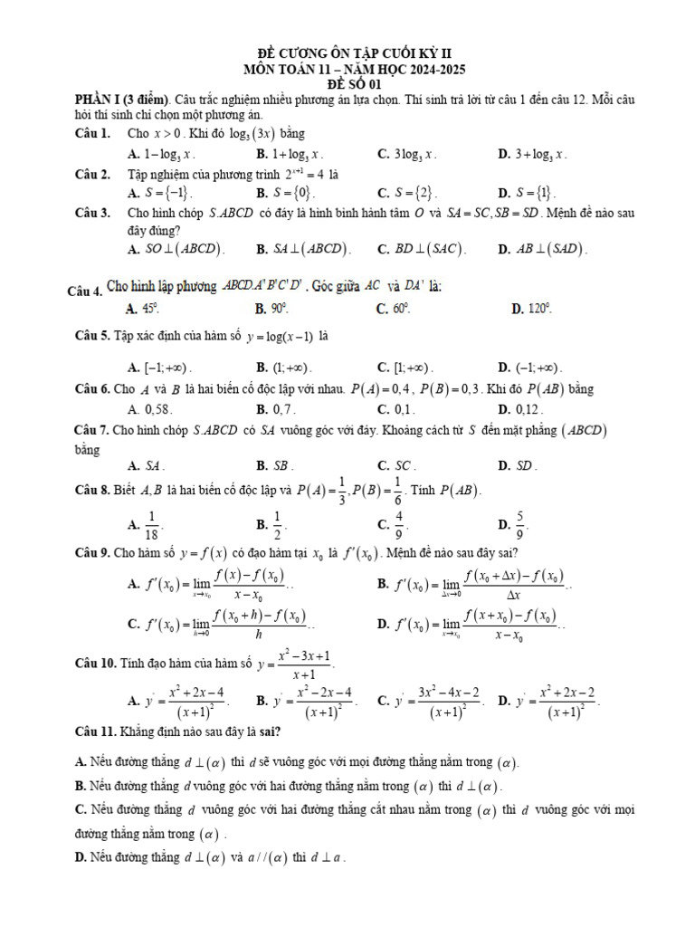 ĐỀ ÔN CUỐI HKII TOAN 11 | PDF
