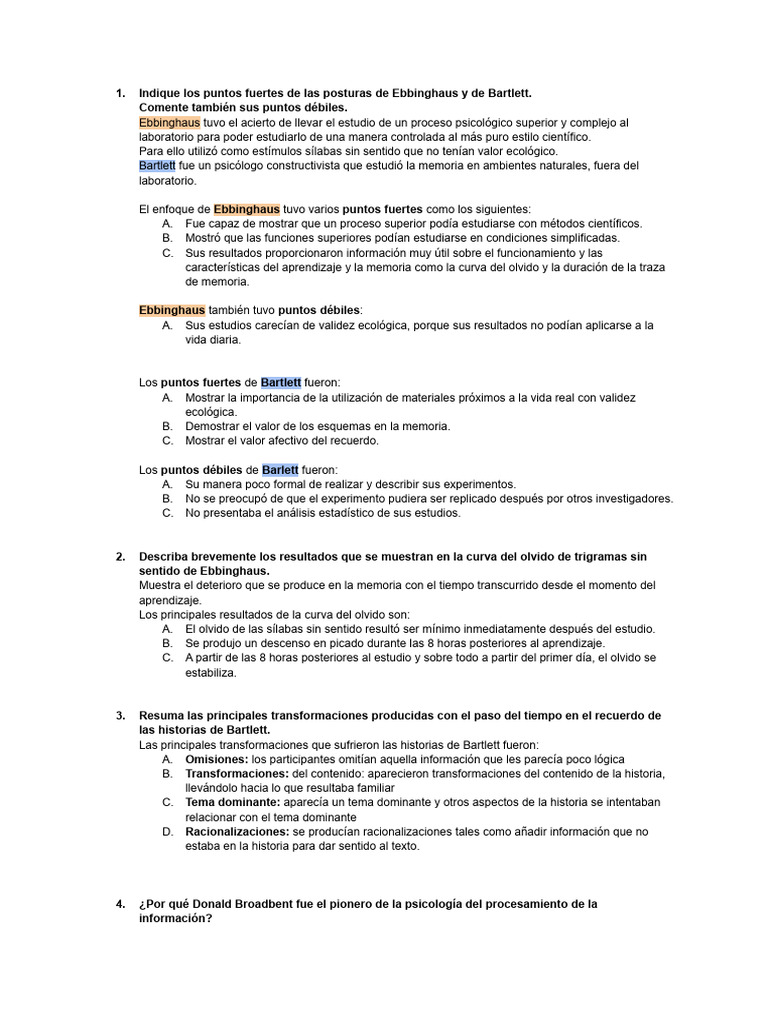 T1 Memoria Preguntas | PDF | Memoria | Aprendizaje