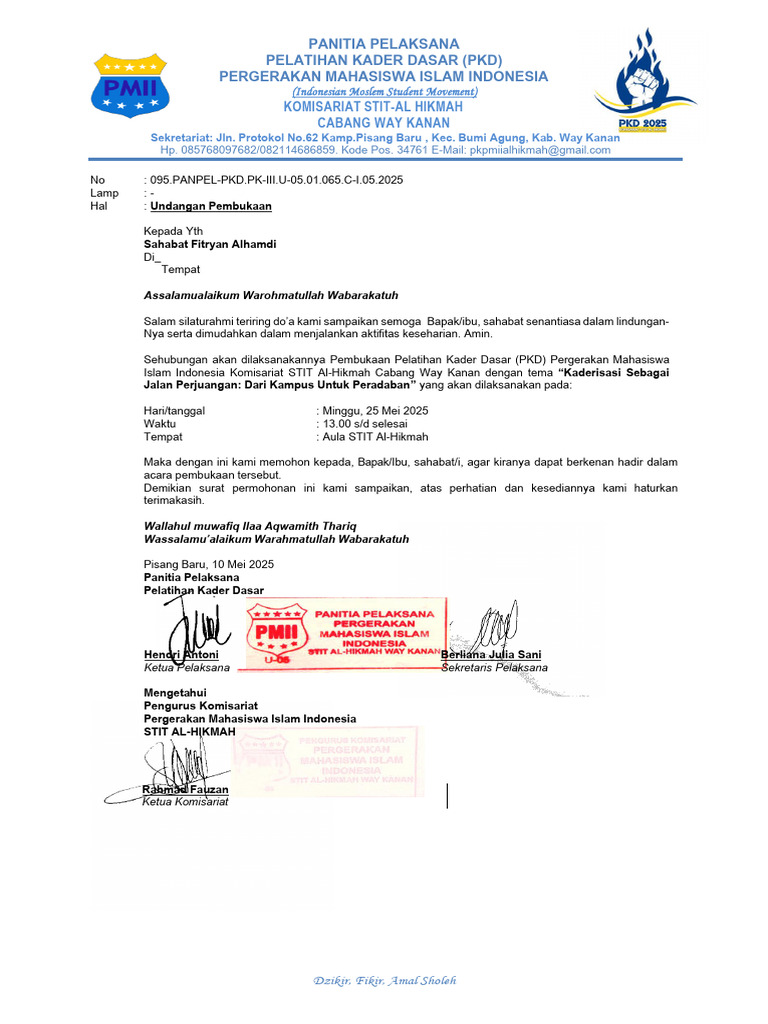 Undangan PKD PMII STIT Al-Hikmah | PDF