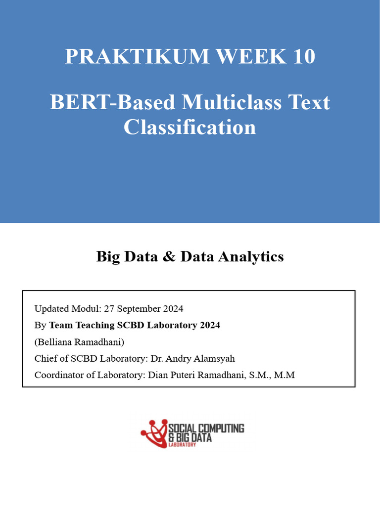 Modul Mahasiswa Week 10 BERT-Based Multiclass Text Classification | PDF
