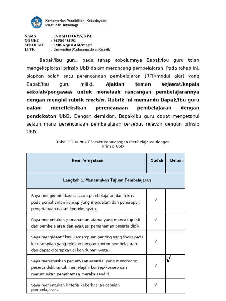Menelaah Dengan Prinsip UbD | PDF