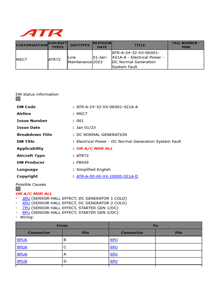 Msc7 Atr72 Line Maintenance 01 Jan 2023 Atr A 24 32 XX 0k001 421a A El ...