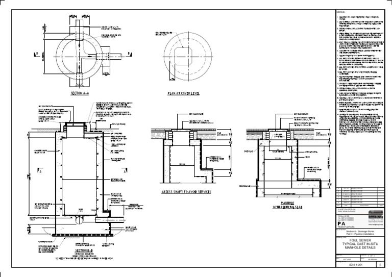SD 8-4-201 Rev 5 Foul Sewer Typical Cast In-Situ Manhole Details | PDF