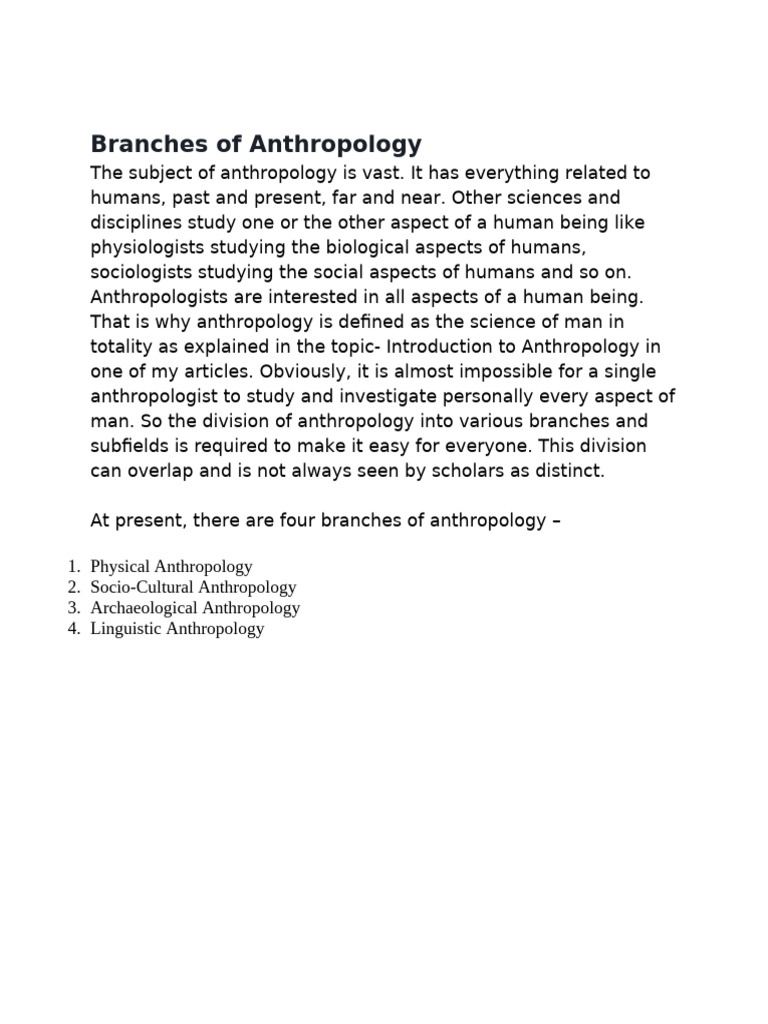 Overview of Anthropology's Branches | PDF | Anthropology | Linguistics