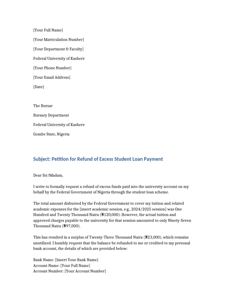 Legal Petition For Student Loan Refund FUK | PDF