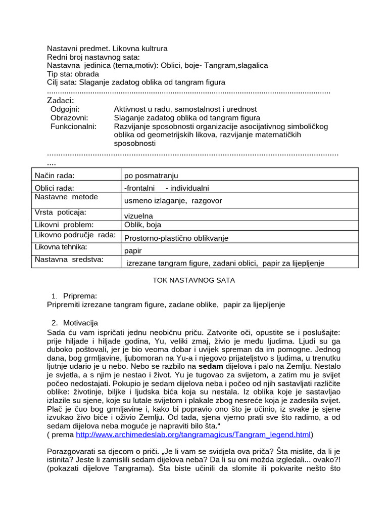 Plasticno-Prostorno Oblikovanje - Oblici, Boje - Tangram, Slagalica | PDF