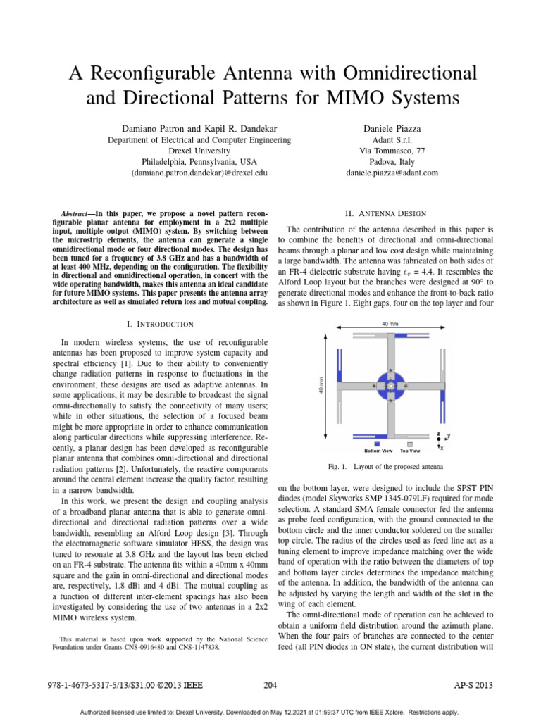 MIMO Antenna with Dual Radiation Patterns | PDF | Antenna (Radio) | Mimo