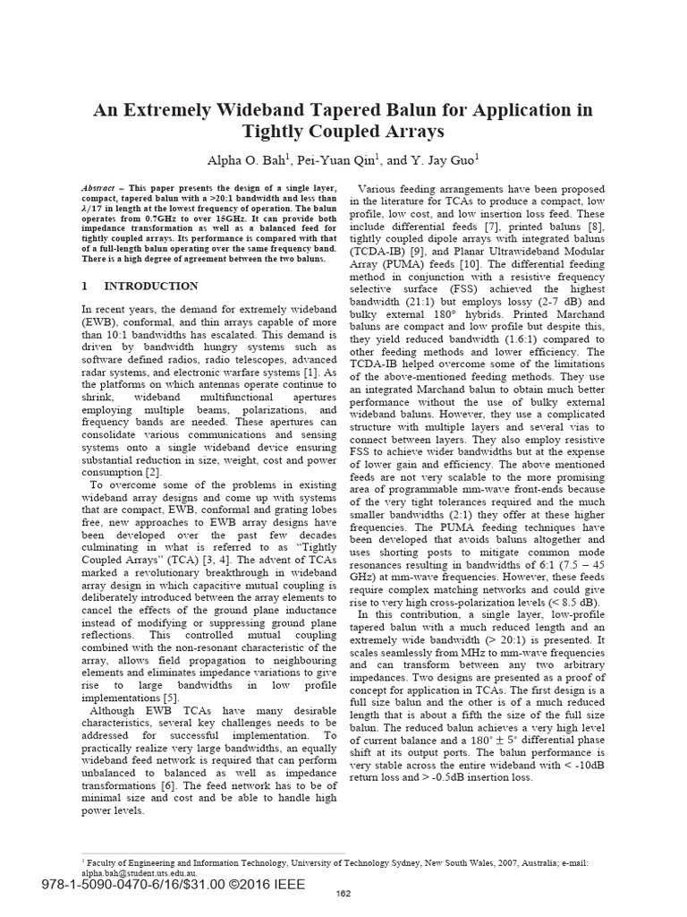 An Extremely Wideband Tapered Balun For Application in Tightly Coupled ...