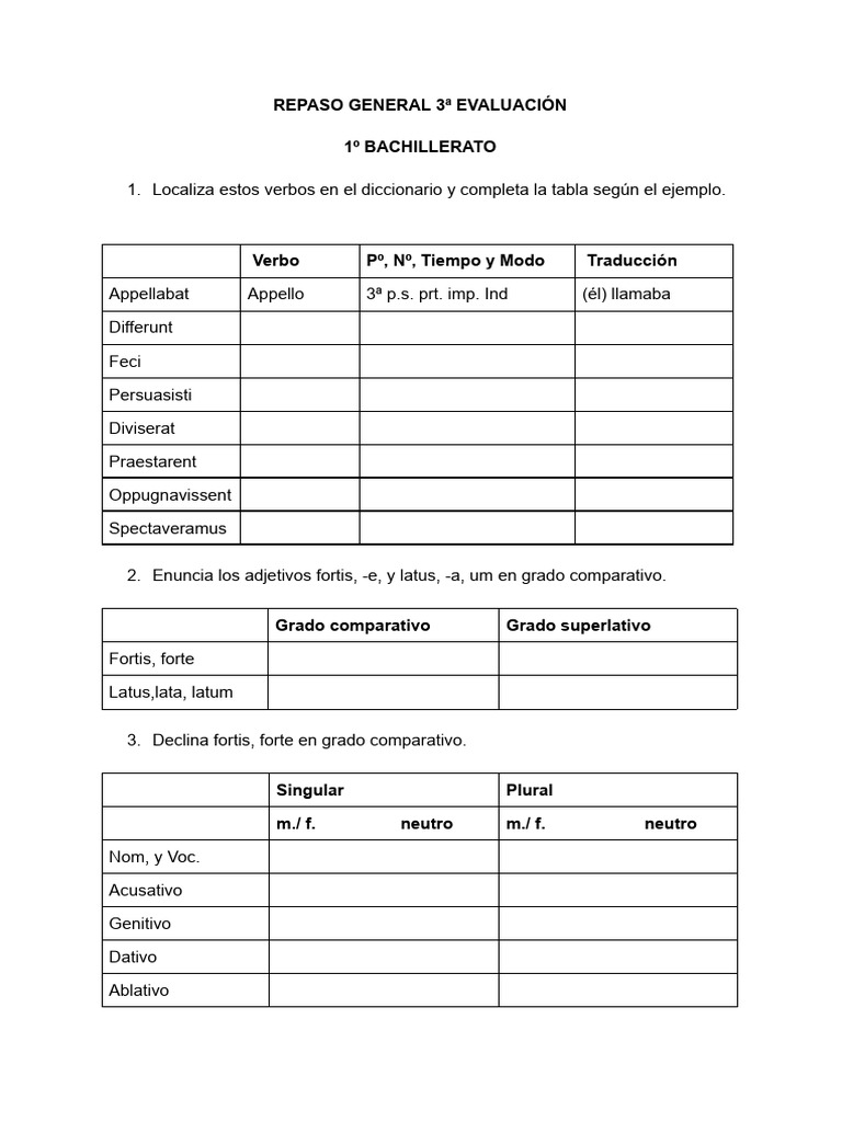 Repaso General 3 Ev. - 1º Bach | PDF | Relaciones sintácticas | Morfología Lingüística
