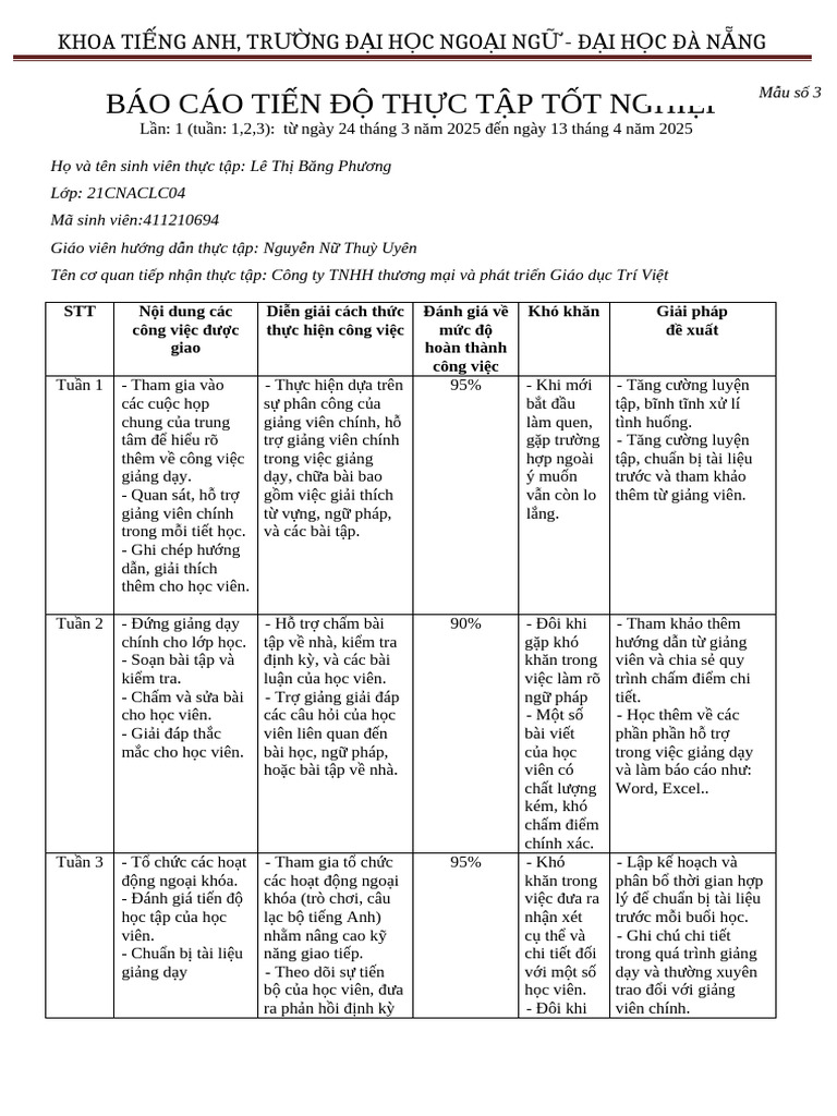 Mau So 3 Bao Cao Tien Do Thuc Tap | PDF