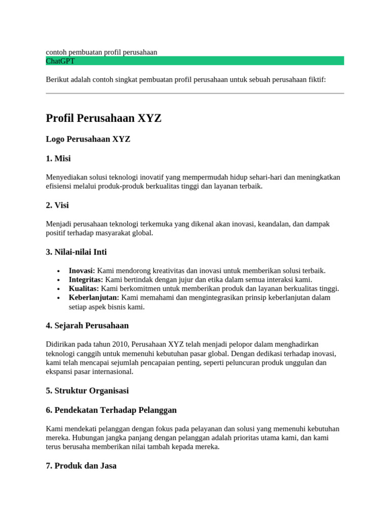 Profil Perusahaan XYZ: Inovasi Teknologi | PDF