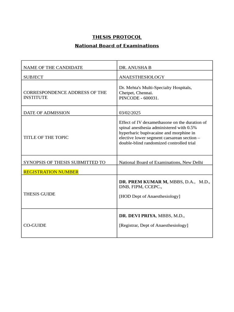 RESEARCH PROPOSAL-DR. ANUSHA (Corrected) | PDF | Anesthesia | Type I ...