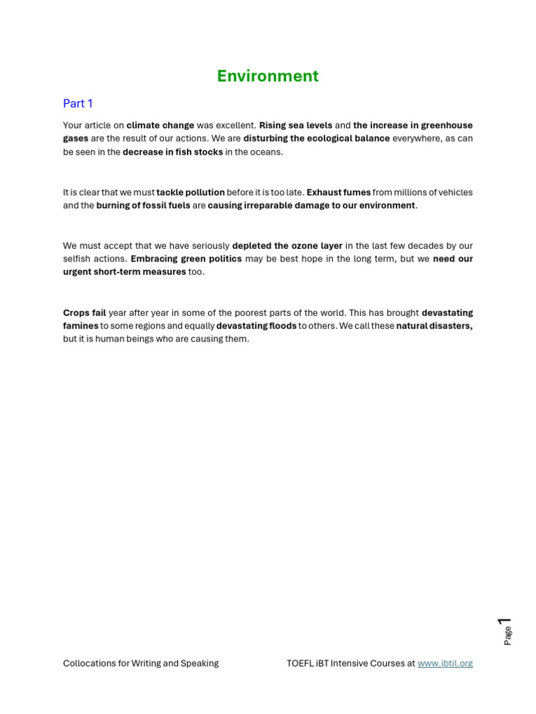 3 Collocations For Writing and Speaking - Environment | PDF | Climate ...