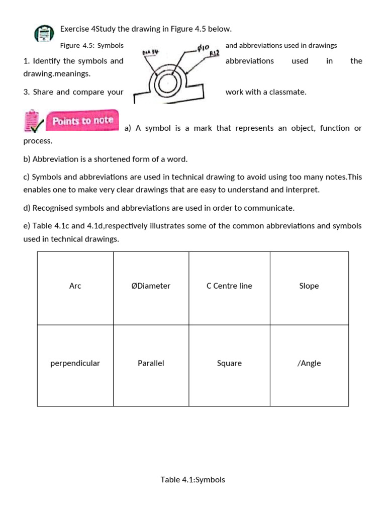Symbols and Abbreviations in Drawing | PDF | Technical Drawing | Angle