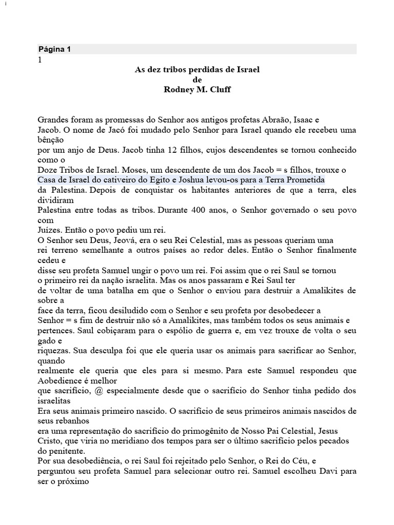 As Dez Tribos Perdidas de Israel (Rodney M Cluff) | PDF | Davi | Livro ...