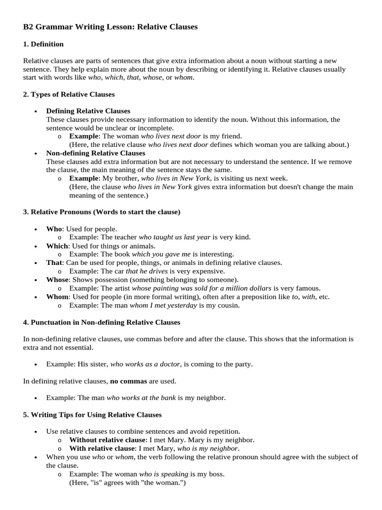 B2 Grammar: Relative Clauses & Conditionals | PDF | Verb | Subject ...