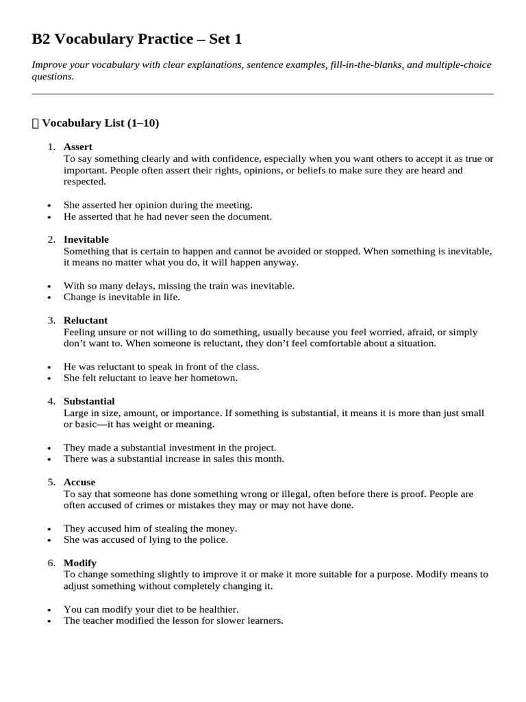 B2 Vocabulary Practice | PDF | Teachers | Multiple Choice
