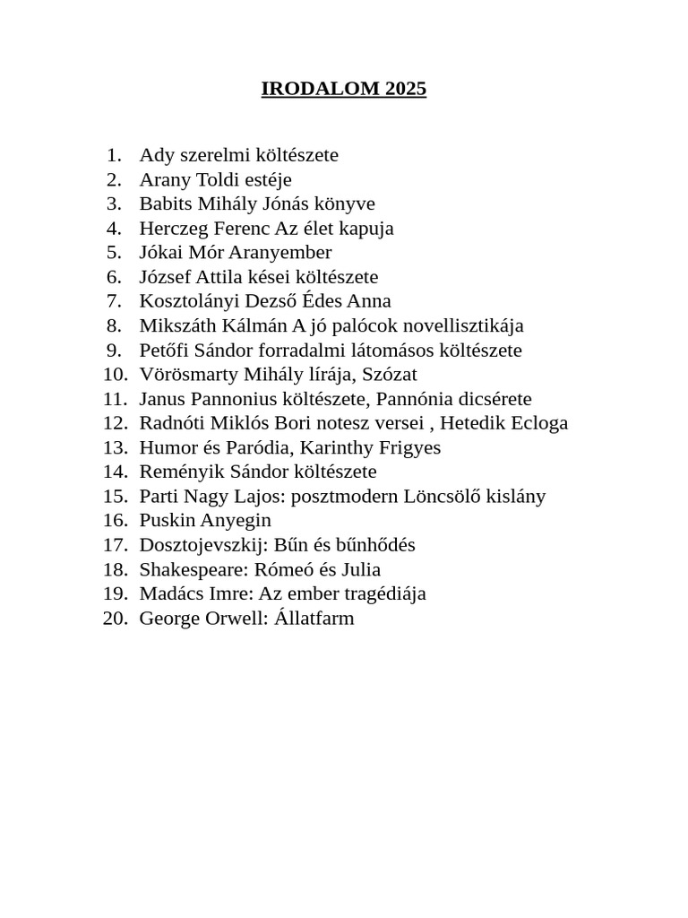 Irodalom 2025 | PDF