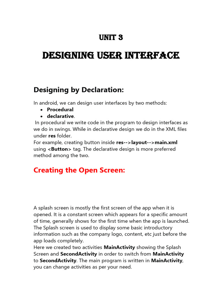 Unit 3 Designing User Interface | PDF | Menu (Computing) | Android (Operating System)