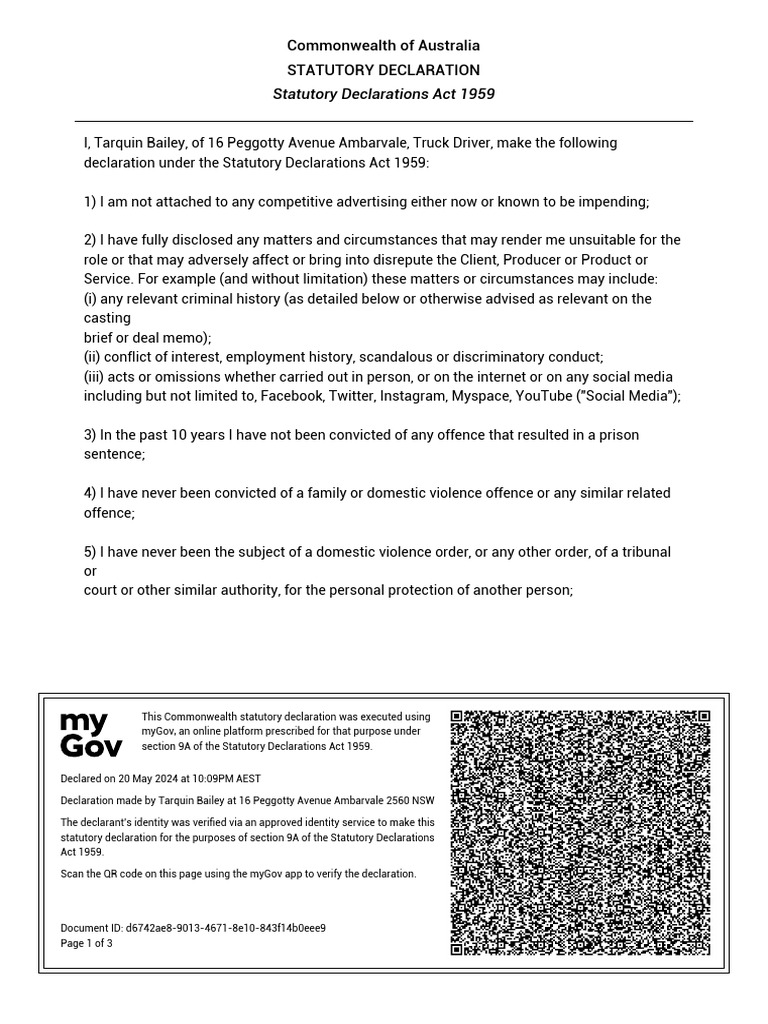 Commonwealth - Statutory - Declaration 20-05-2024 22-09-49 | PDF ...