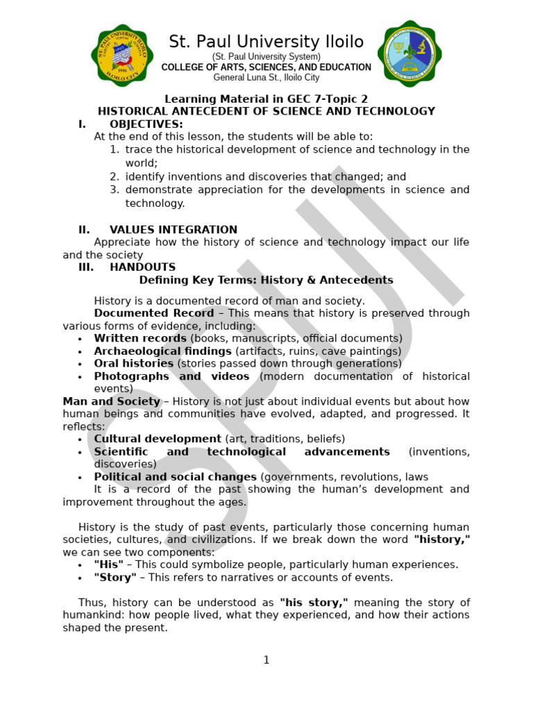 GEC 7 (STS) Topic 2-Learning Material | PDF | Gunpowder | Sumer
