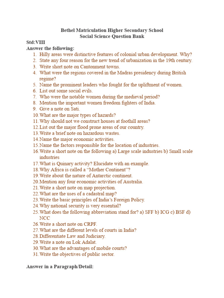 CONLIB 8thStdQuestionBank1 20250416084619-1 | PDF | Economies