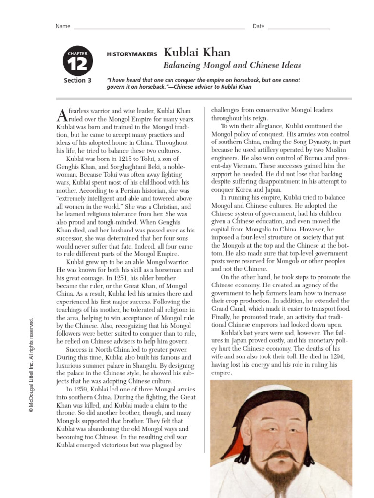 Kublai Khan and Marco Polo Biographies | PDF | Marco Polo | Mongol Empire
