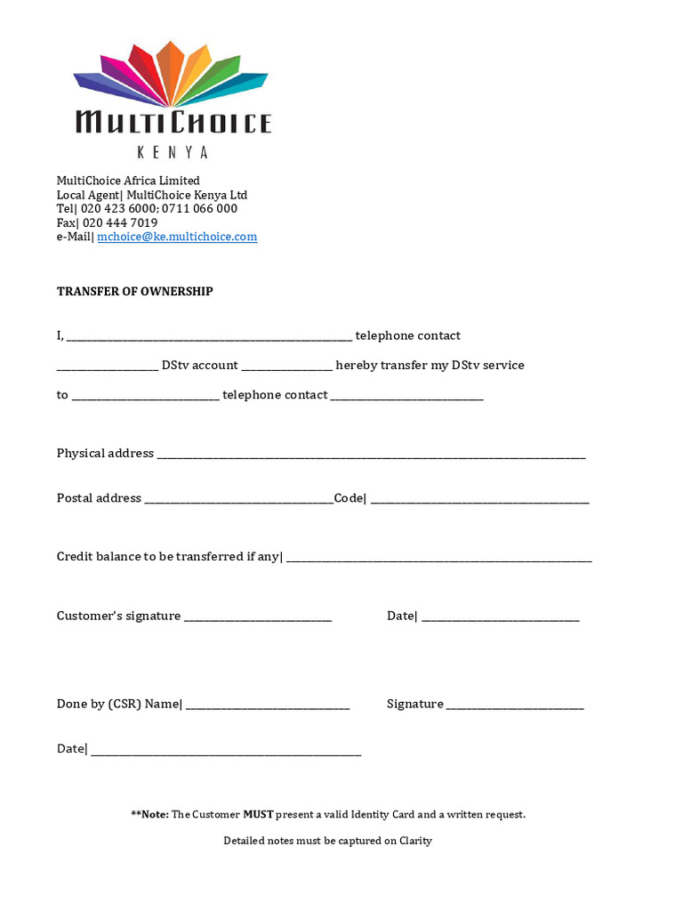 Change of Ownership Form - DSTV | PDF