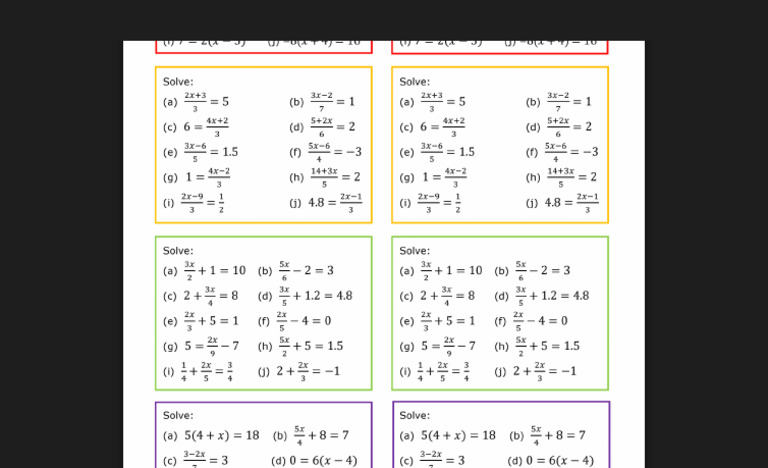 Solving Three Step Equations Practice Strips - PDF - Google Drive | PDF ...
