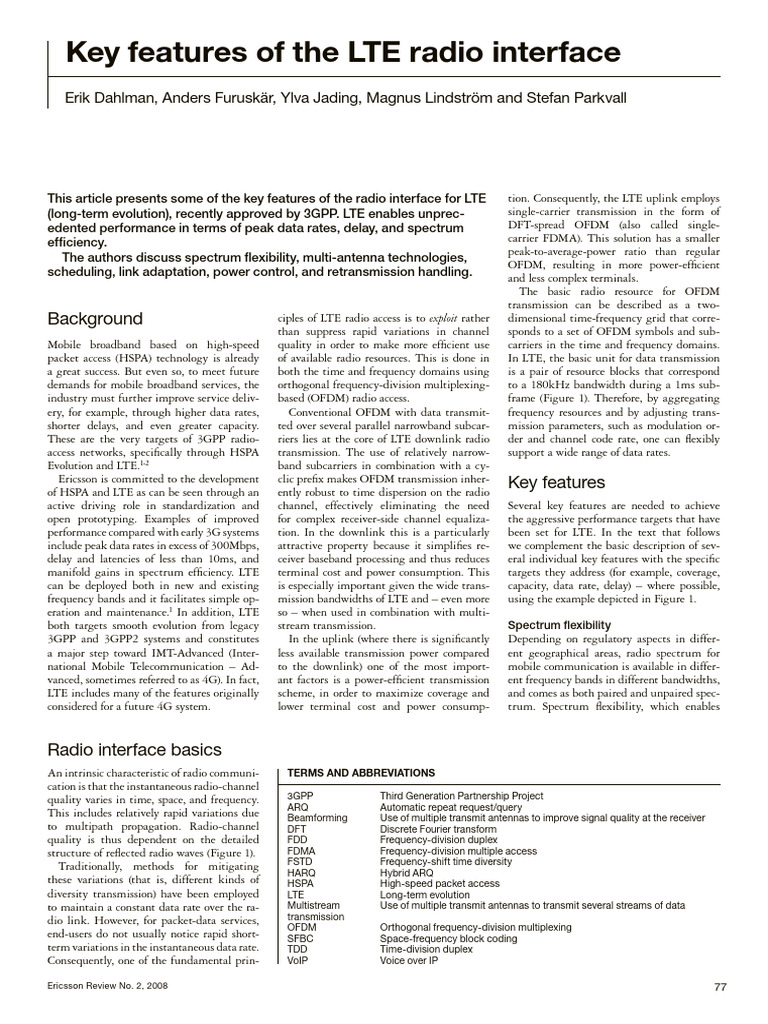Key_features_of_the_LTE_radio_interface | PDF | Cellular Network | Orthogonal Frequency Division ...