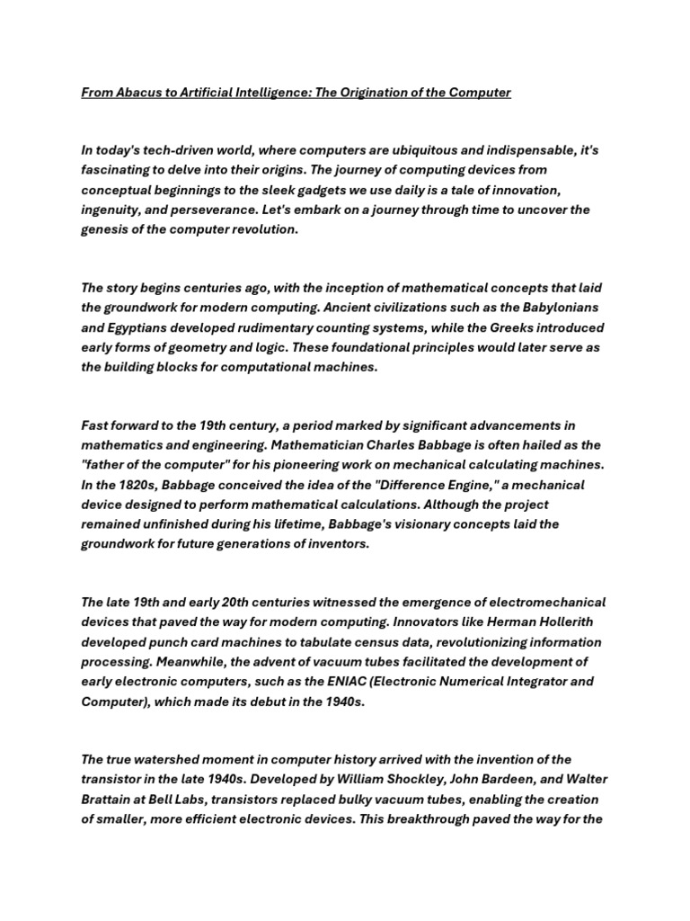 The Genesis of Computing Tracing The Origins of The Computer | PDF | Information Age | Computing