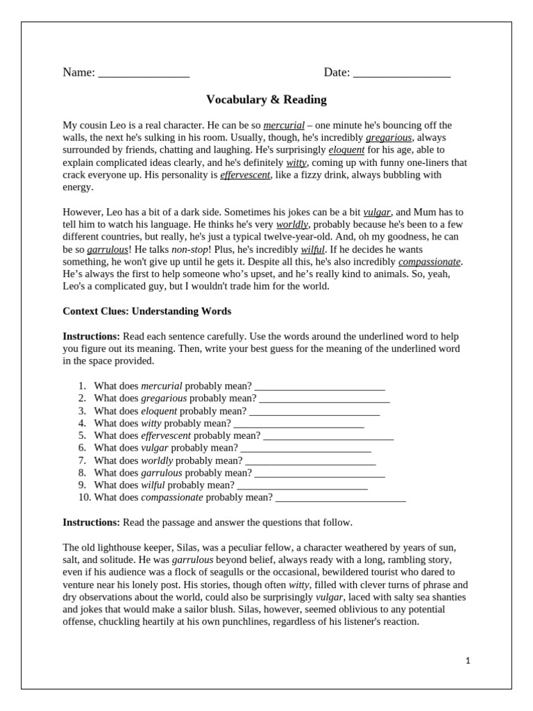 Reading & Vocabulary Lesson | PDF