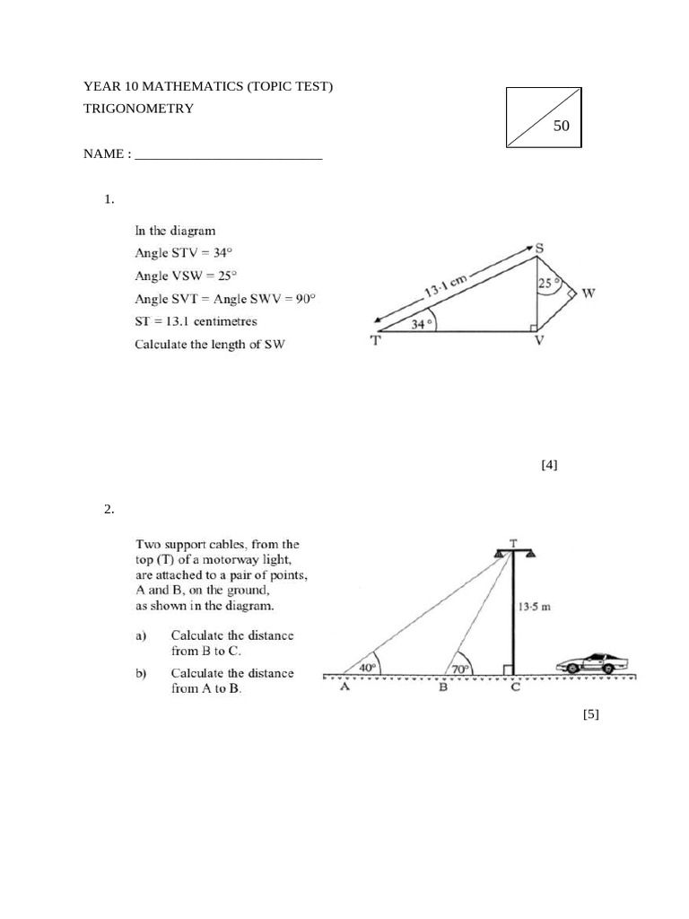 Trigonometry topic test | PDF
