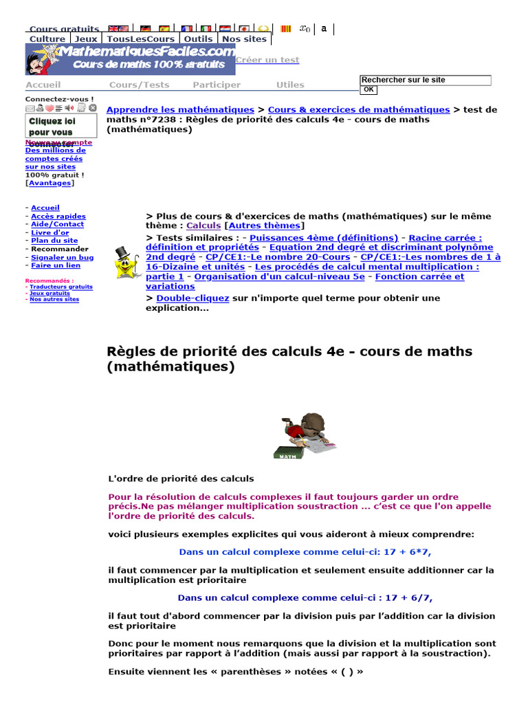 Règles de priorité des calculs 4e | PDF | Mathématiques | Multiplication