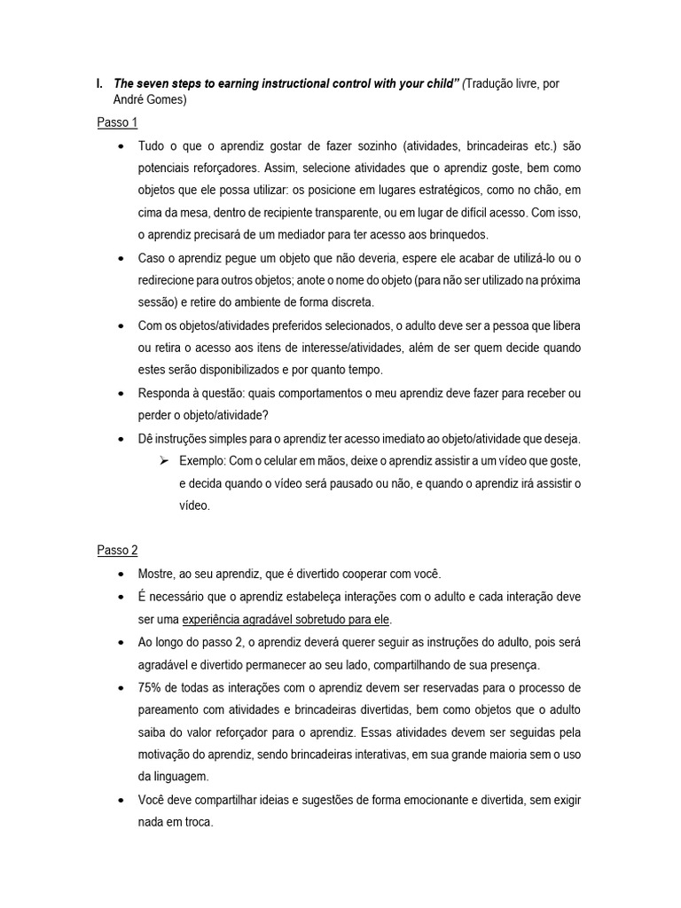 Sete Passos para Controle Instrucional | PDF | Aprendizado | Comportamento