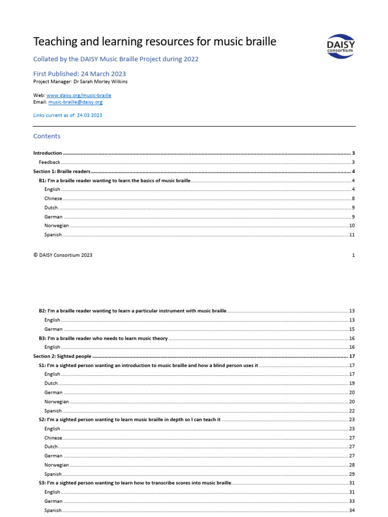 Music Braille Learning Resources Guide | PDF | Sheet Music | Books