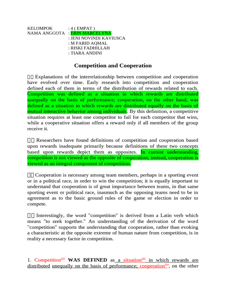 Competition and Cooperation Passive Erin Marcelyna | PDF | Cooperation ...