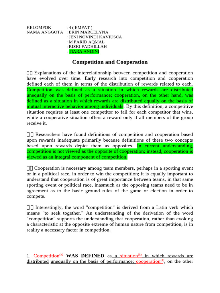 Competition and Cooperation Passive Tiara Andini | PDF | Cooperation ...