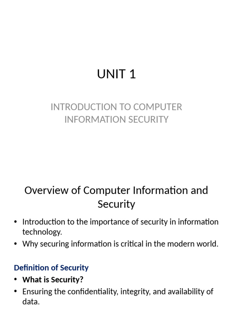 Unit 1 Information To Computer Information Security | PDF | Security ...