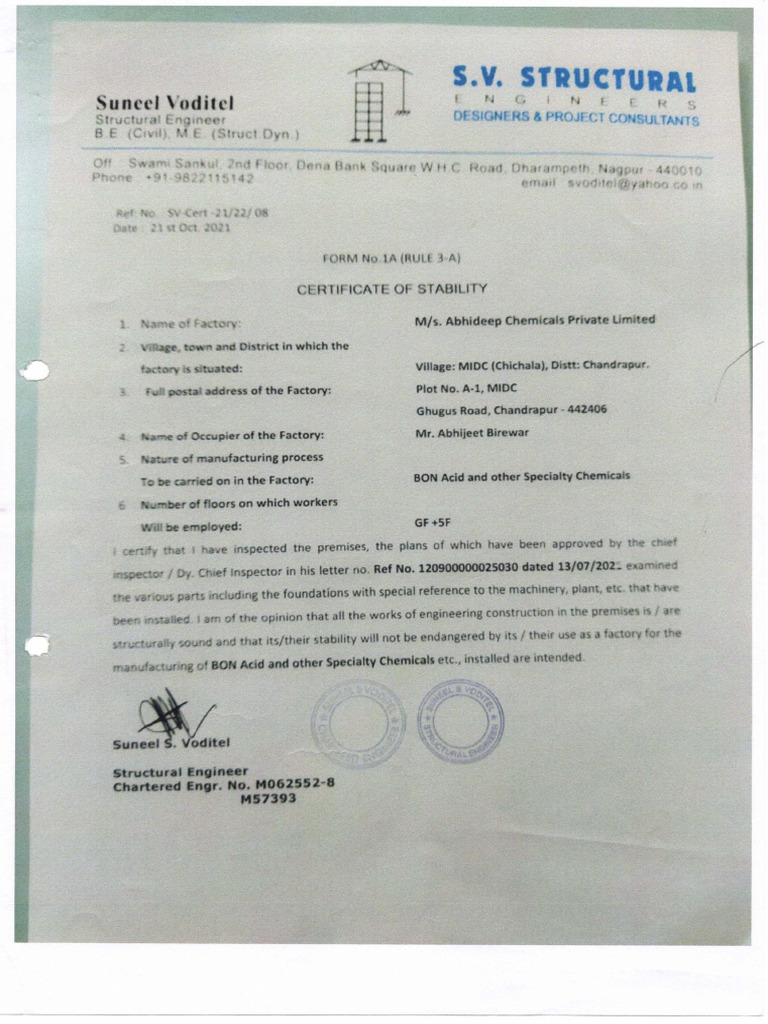 Stability Certificate Abhideep | PDF