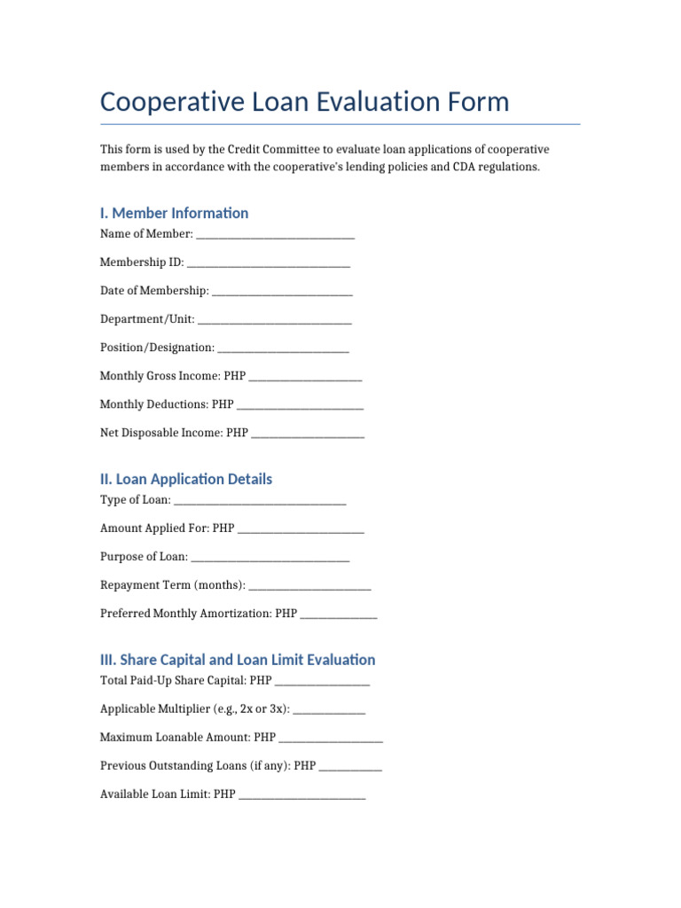 Cooperative Loan Evaluation Form | PDF