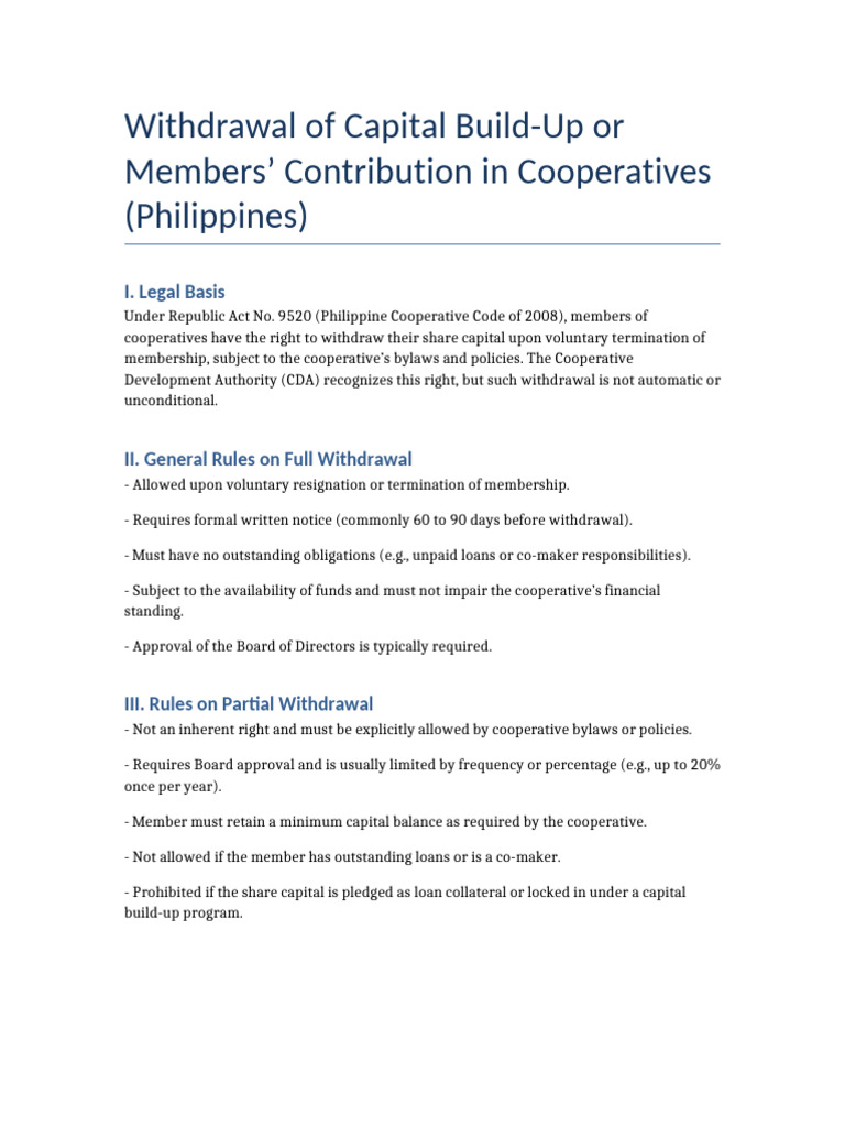 Cooperative Capital Withdrawal Guidelines | PDF