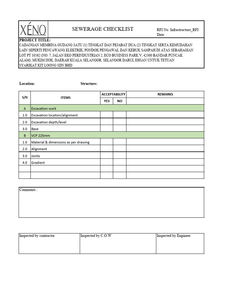 KIT LOONG Inspection Form - Sewerage | PDF