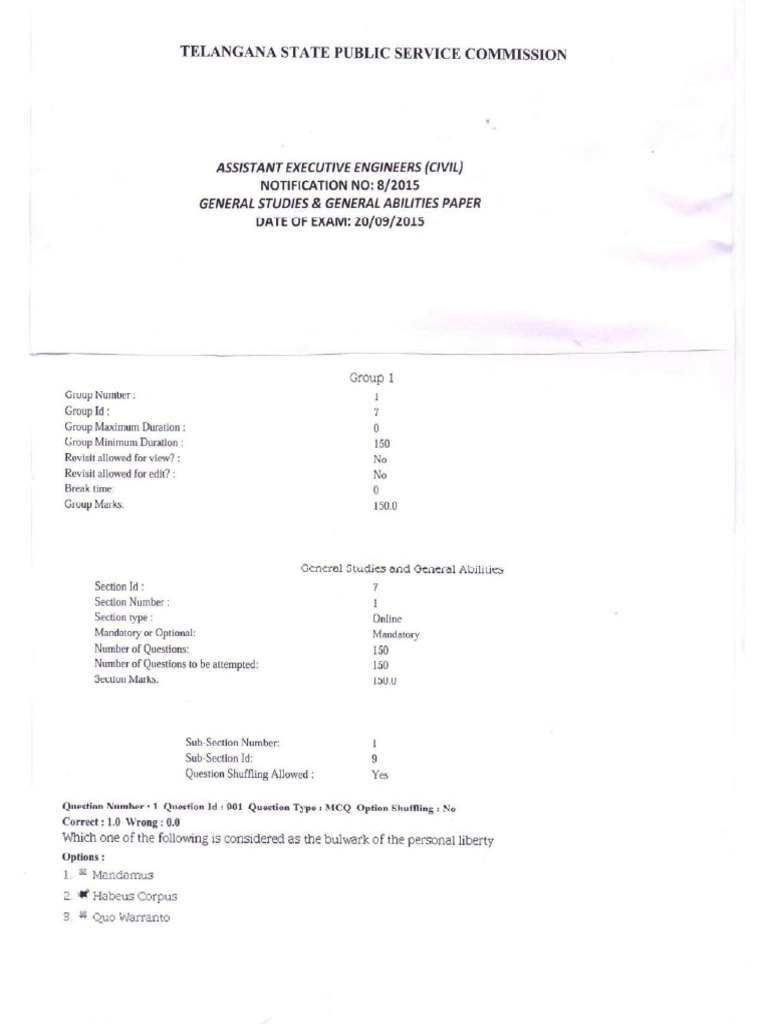 TSPSC AEE General Studies General Ability 2015 Paper Compressed 1 | PDF