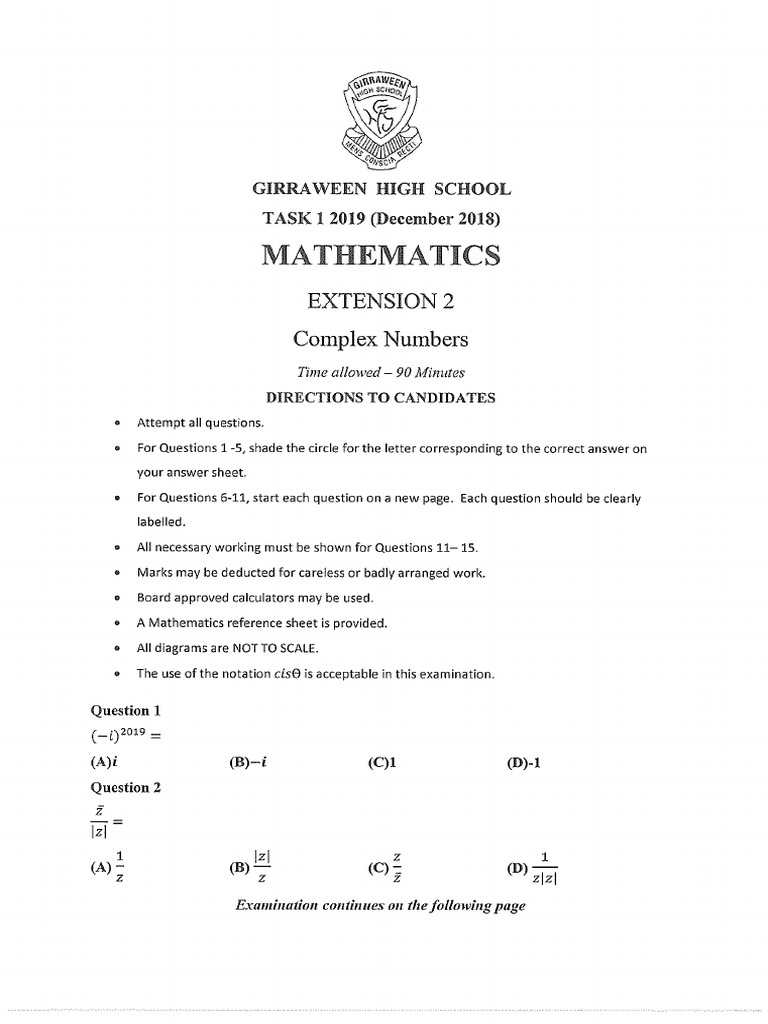 Girraween 2018 4U CT1 & Solutions | PDF