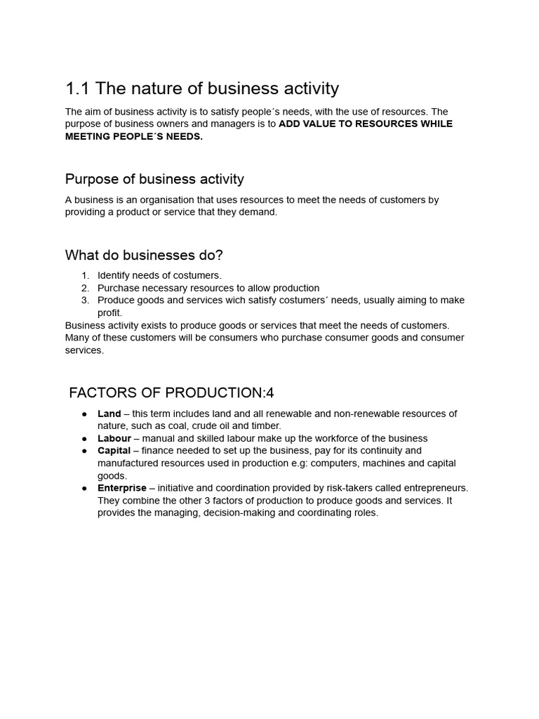 Bussiness Studies UNIT 1 | PDF | Entrepreneurship | Economic Growth