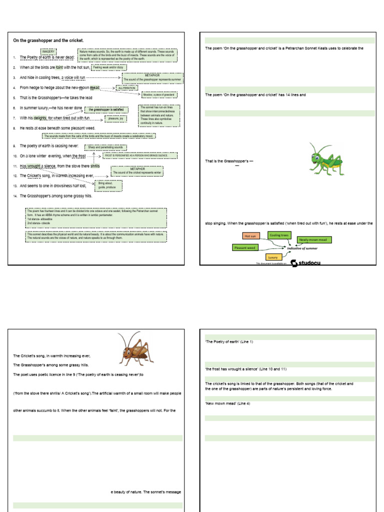 On The Grasshopper and The Cricket NOTES | PDF | Poetry | Sonnets