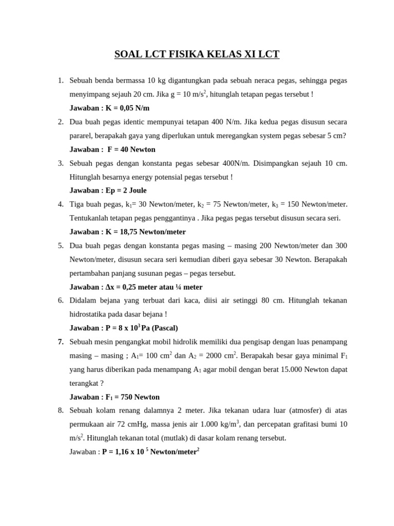 SOAL LCT FISIKA KELAS XI MIPA | PDF