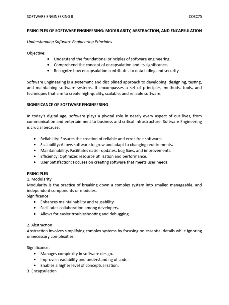 Principles Of Software Engineering Pdf Class Computer Programming Modular Programming